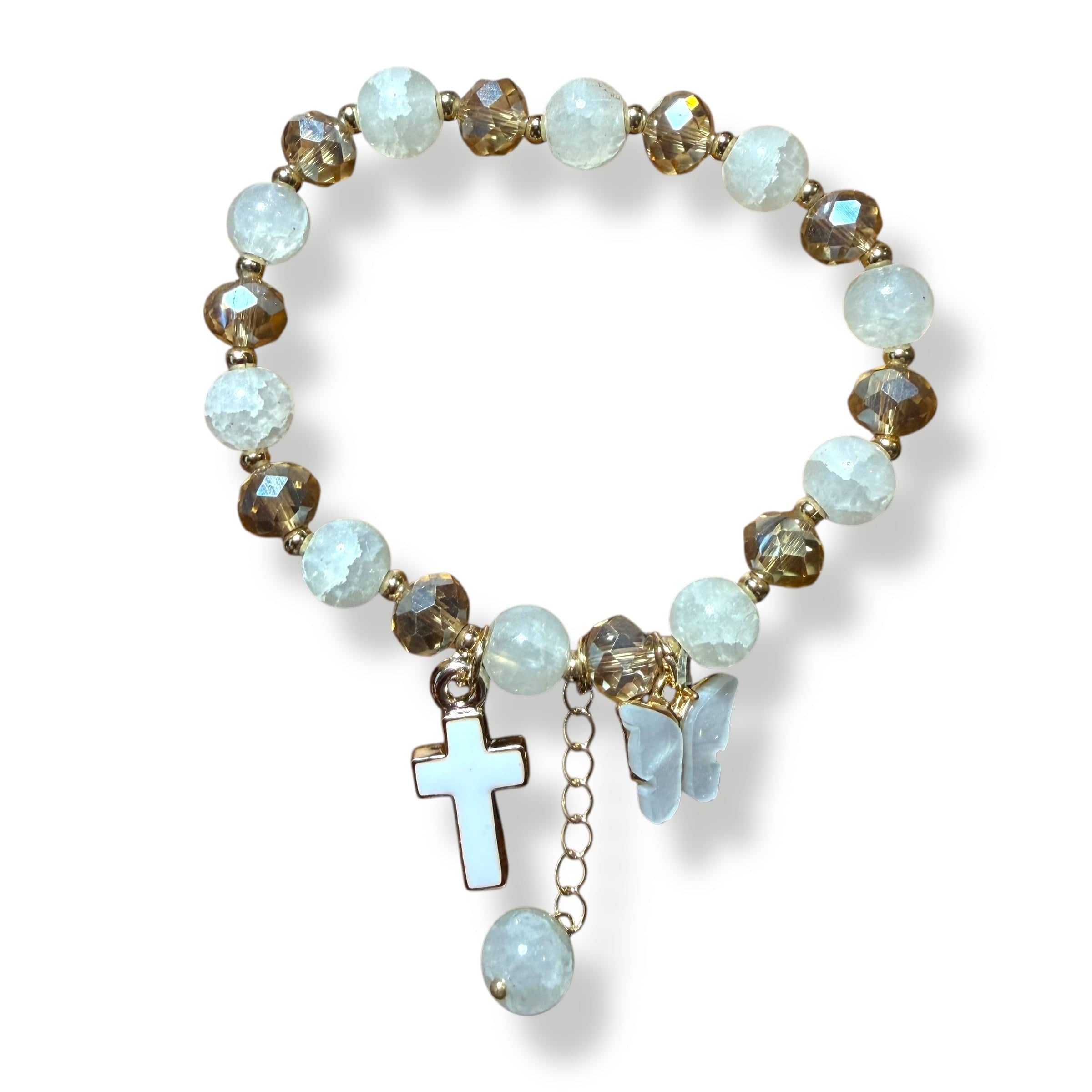 White Light Bracelet – Cross & Butterfly Charm Blessed by Pope ...