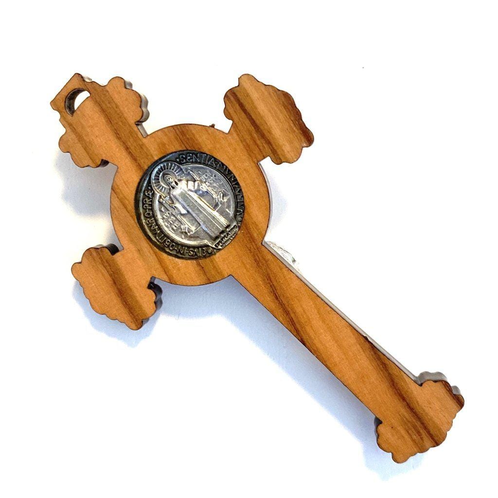 St. Benedict Painted 3" Olive Wood Crucifix - Exorcism -Pectoral Cross ...
